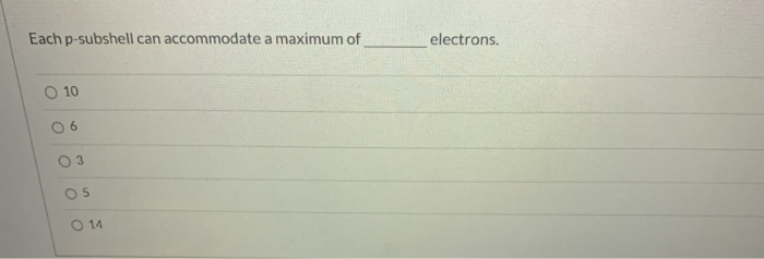 Solved Each p-subshell can accommodate a maximum of | Chegg.com