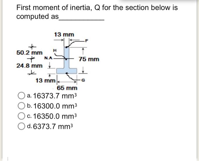 Solved First moment of inertia, Q for the section below is | Chegg.com