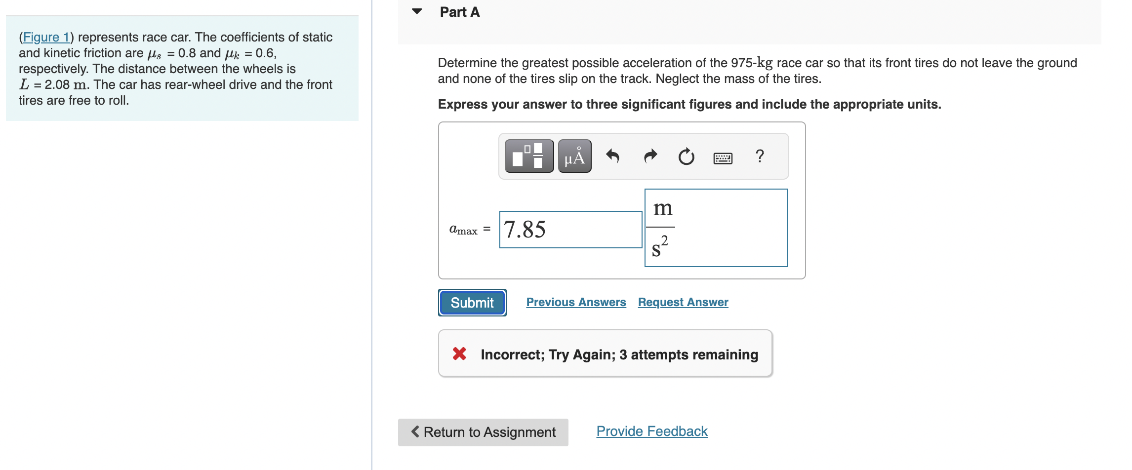 Part A(Figure 1) ﻿represents race car. The | Chegg.com