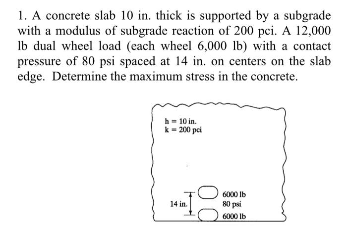 Solved 1. A concrete slab 10 in. thick is supported by a | Chegg.com
