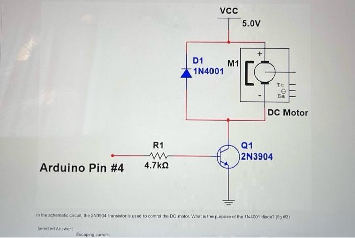 Solved VCC R1 ww D1 1N4001 M1 5.0V Te Ea DC Motor Q1 2N3904 | Chegg.com
