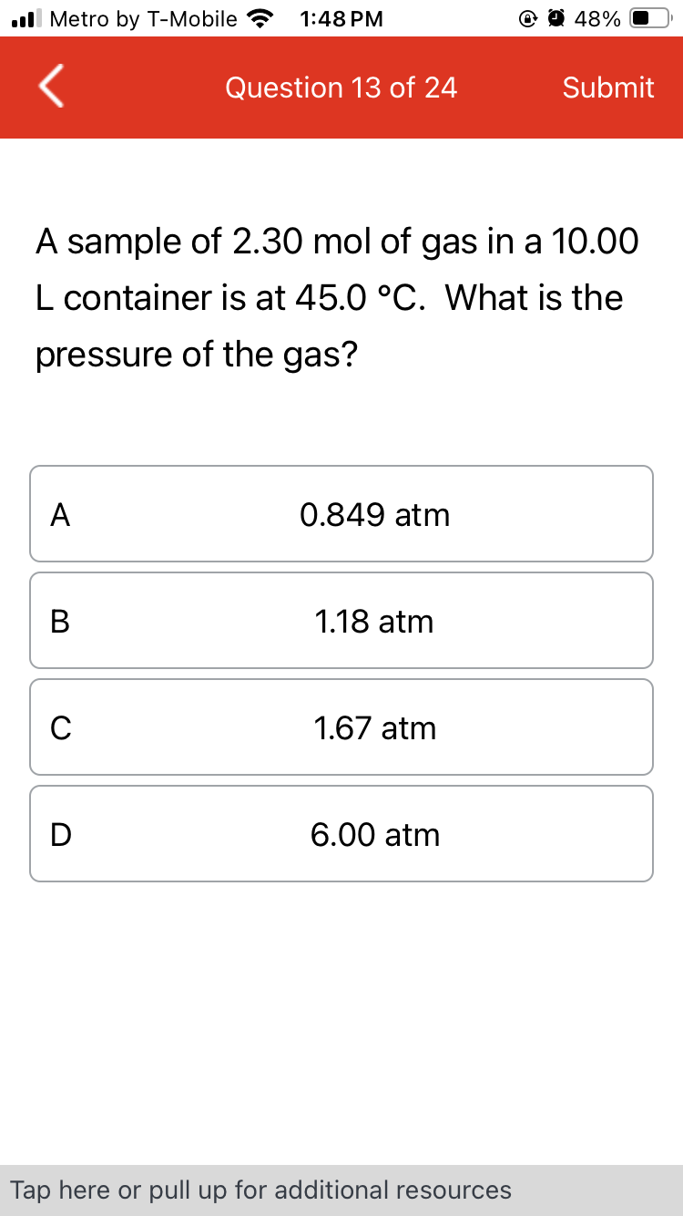 Solved A sample of 2.30mol of gas in a 10.00L ﻿container is | Chegg.com
