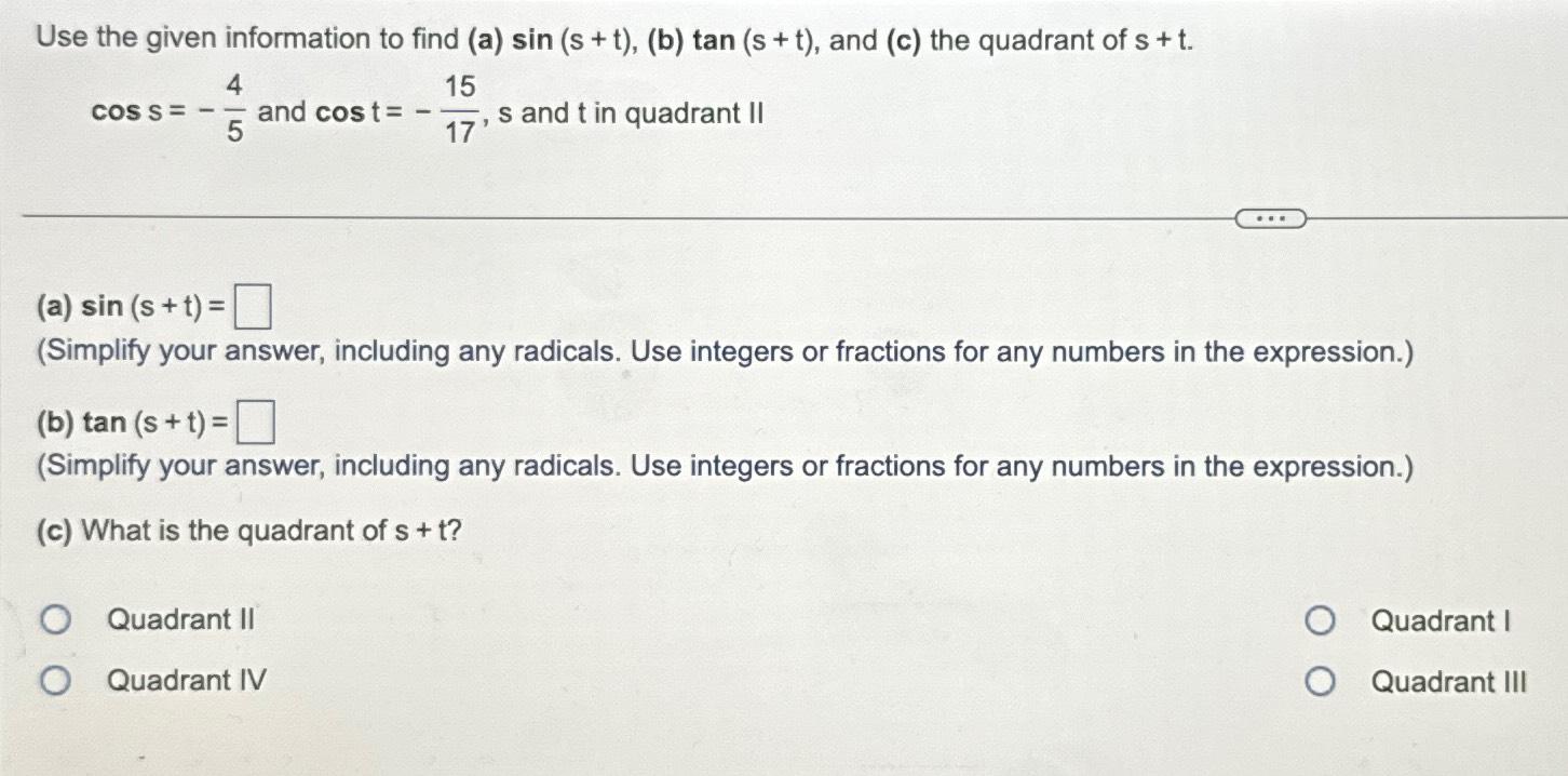 Solved Use the given information to find | Chegg.com