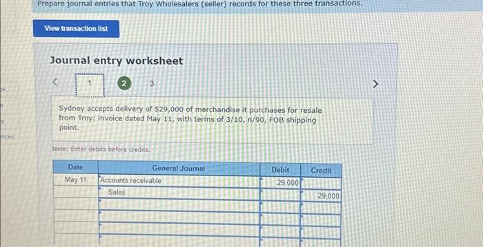 Solved May 11 Sydney accepts delivery of $29,000 of | Chegg.com