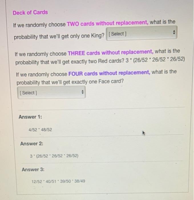 Solved Deck of Cards If we randomly choose TWO cards without | Chegg.com