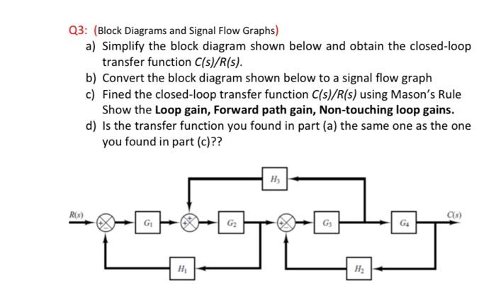 Solved Q3: (Block Diagrams and Signal Flow Graphs) a) | Chegg.com