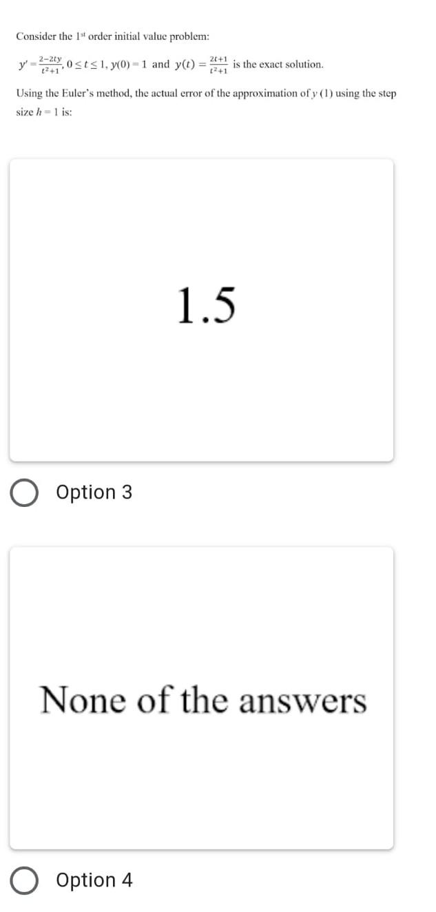 Solved Consider the order initial value problem: 2-2ty 2+1' | Chegg.com