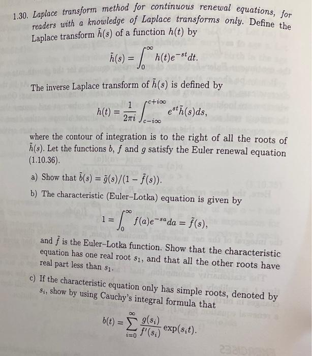 Solved 1.30. Laplace transform method for continuous renewal | Chegg.com