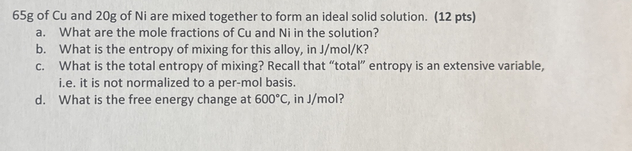 Solved 65 ﻿g of Cu and 20 ﻿g of Ni are mixed together to | Chegg.com