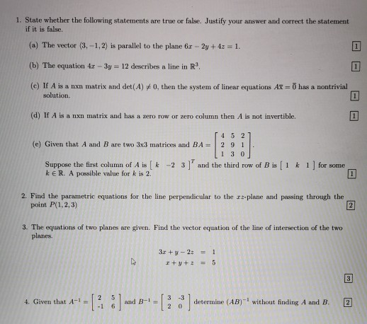 Solved 1. State whether the following statements are true or | Chegg.com