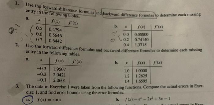 Solved 1. a. x 0.1 2. Use the forward-difference formulas | Chegg.com