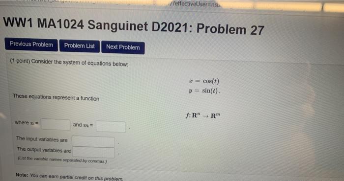 Solved effectiveUser=nst WW1 MA1024 Sanguinet D2021: Problem | Chegg.com