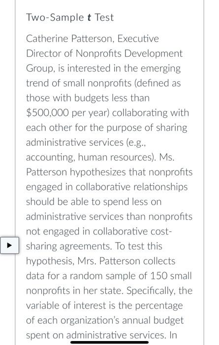 Solved Two-Sample t Test Catherine Patterson, Executive | Chegg.com