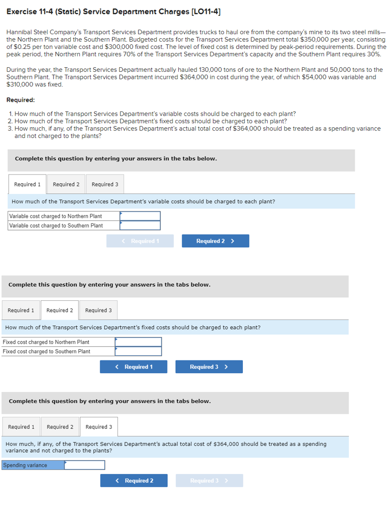 Solved Exercise 11-4 (Static) ﻿Service Department Charges | Chegg.com