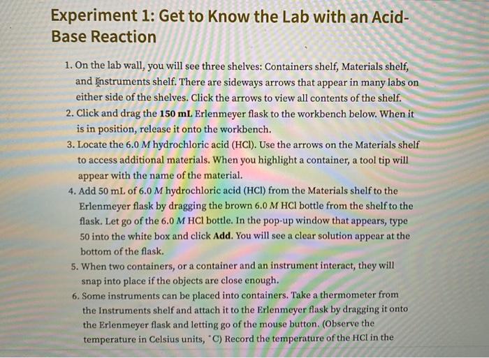 Solved Experiment 1: Acid-Base Reaction In this experiment, | Chegg.com