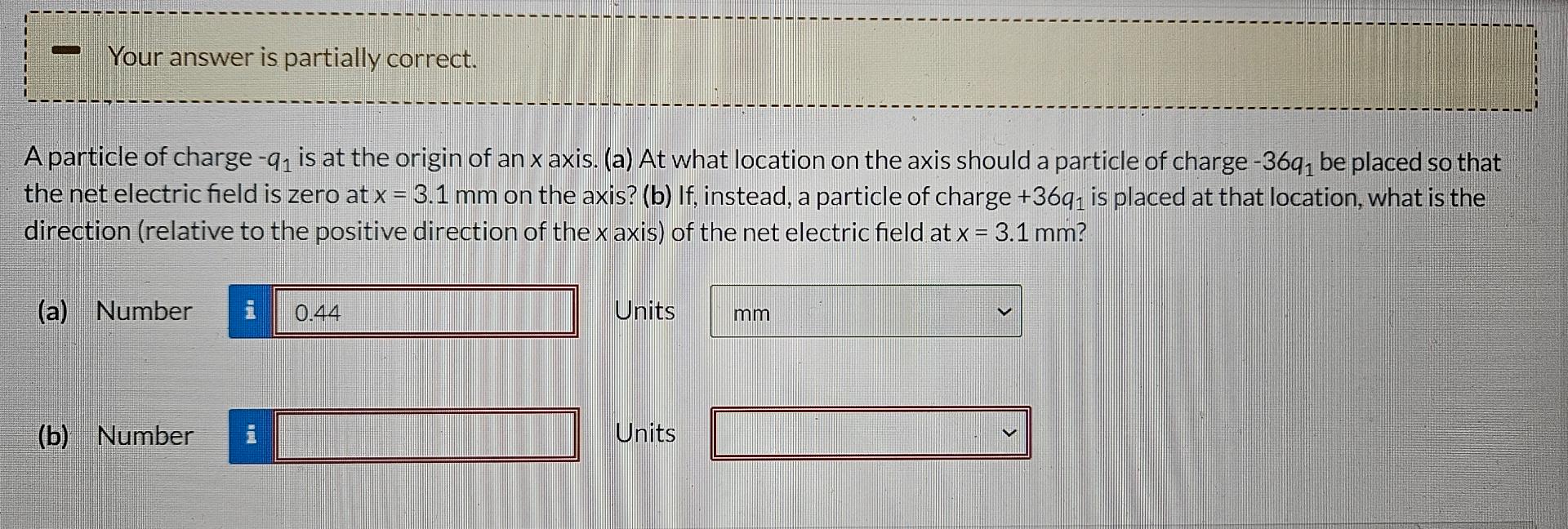 Solved Your answer is partially correct.A particle of charge | Chegg.com