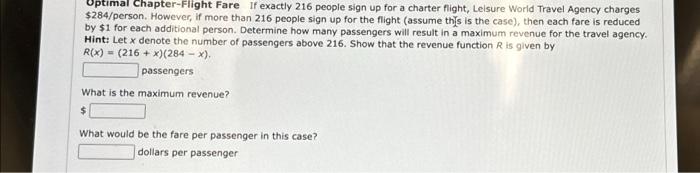 Solved Optimal Chapter-Flight Fare If exactly 216 people | Chegg.com