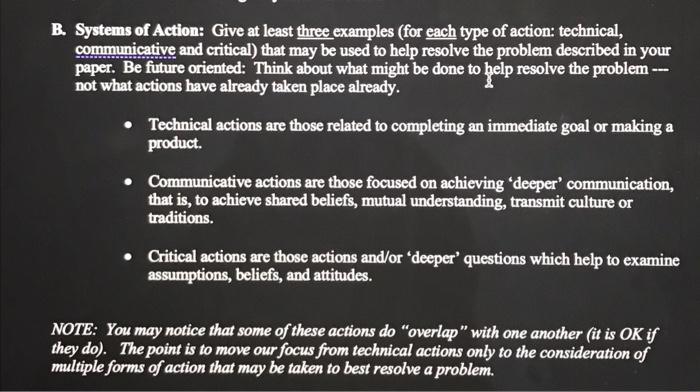 B. Systems of Action: Give at least three examples | Chegg.com