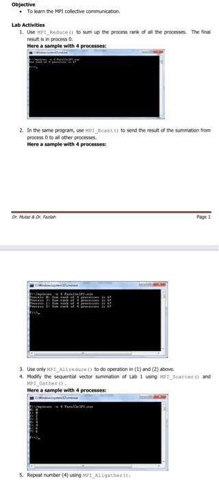 Solved Lab Actlivities 1. Use MPI. Redece (1) to sum up the | Chegg.com