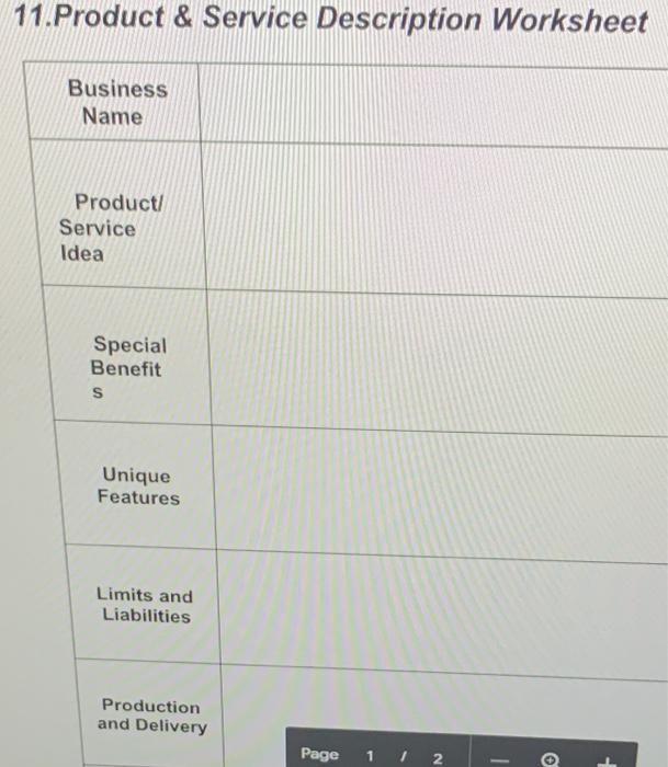 Solved 11.Product & Service Description Worksheet Business | Chegg.com