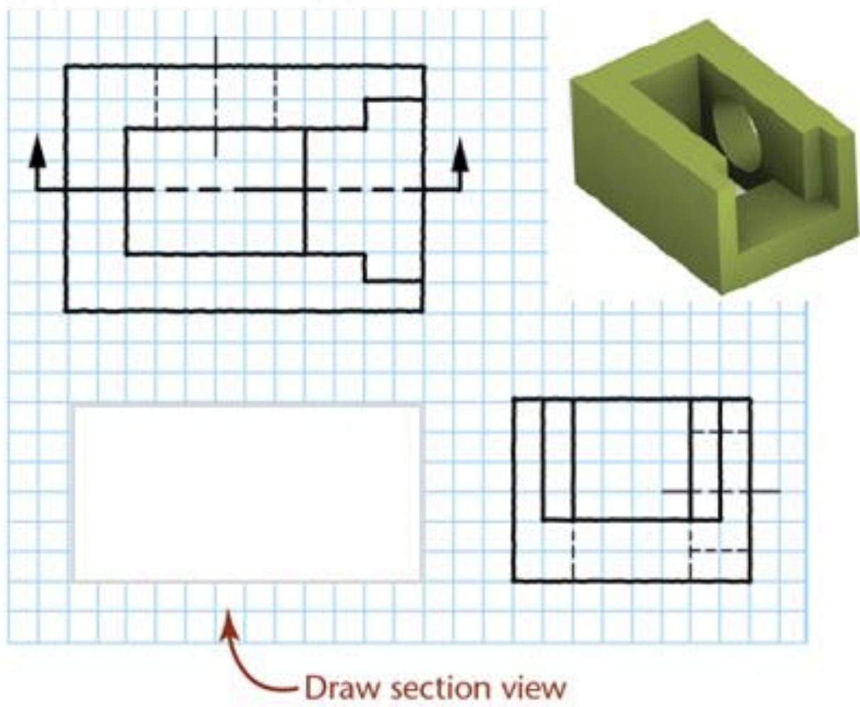 Solved Redraw the given two views and add the front section | Chegg.com