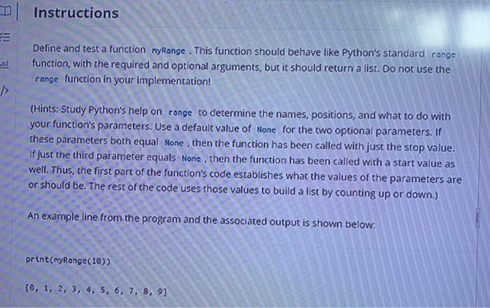 Solved Instructions Define and test a function myRange. This | Chegg.com