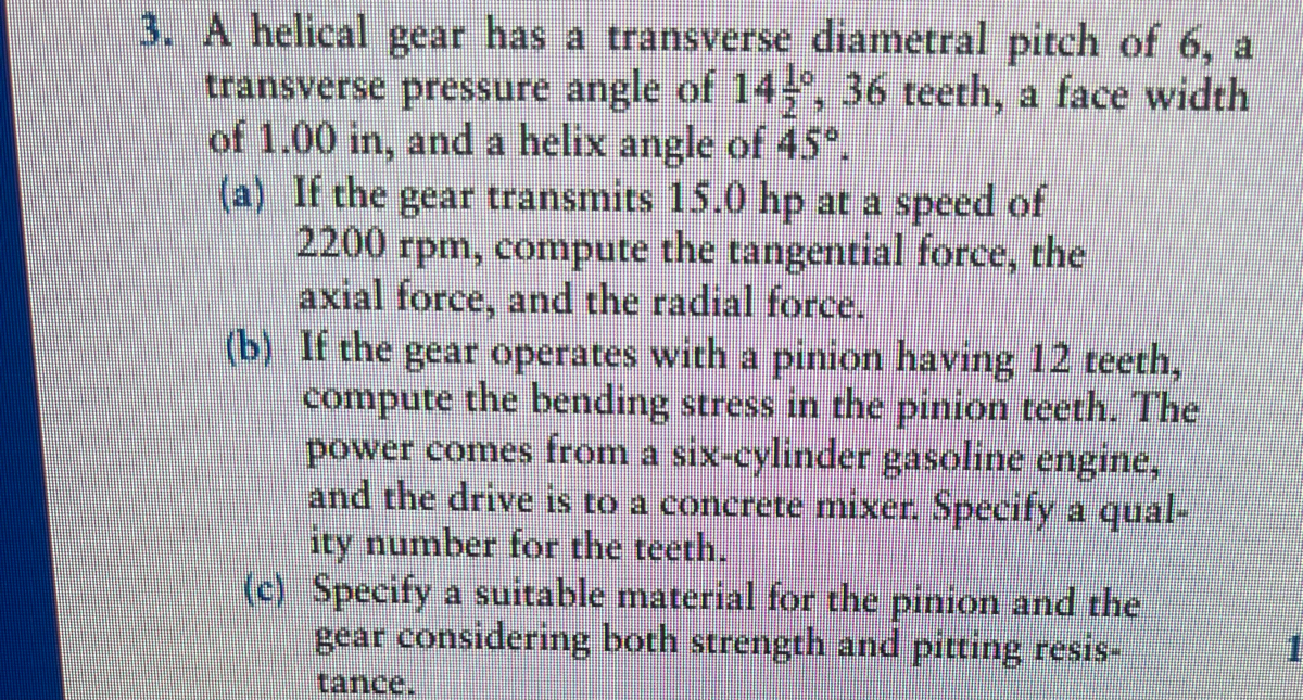Solved 3. ﻿A helical gear has a transverse diametral pitch | Chegg.com