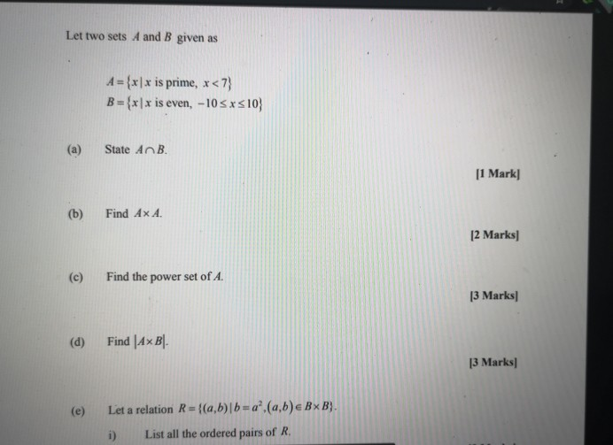 Solved Let two sets A and B given as A = {x|x is prime, x | Chegg.com