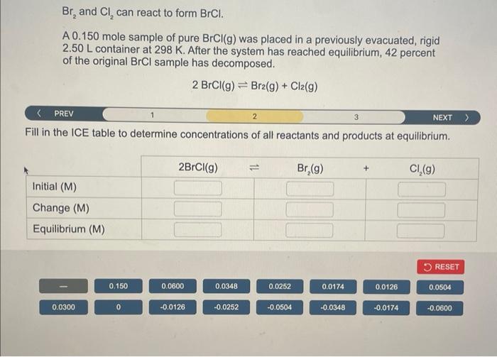 Solved Br2 and Cl2 can react to form BrCl. A 0.150 mole | Chegg.com