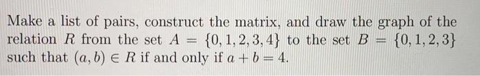Solved Make a list of pairs, construct the matrix, and draw | Chegg.com