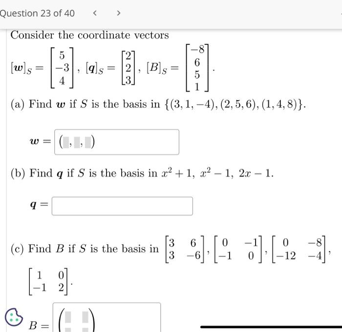 Solved Consider the coordinate vectors | Chegg.com