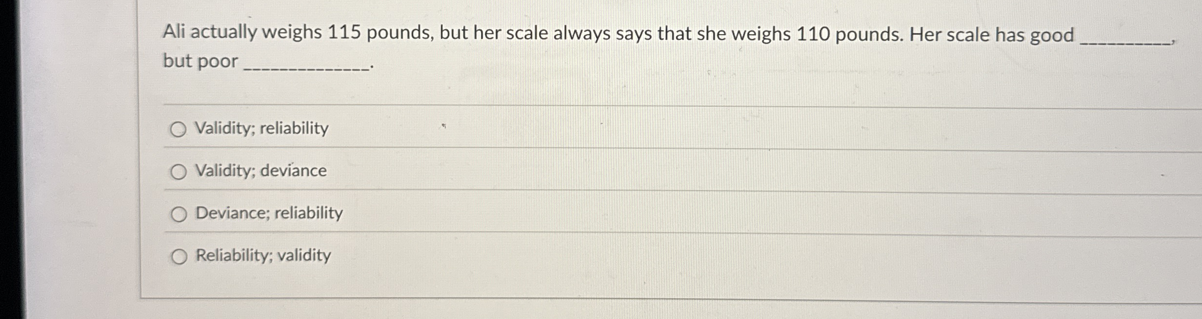 Solved Ali actually weighs 115 ﻿pounds, but her scale always | Chegg.com