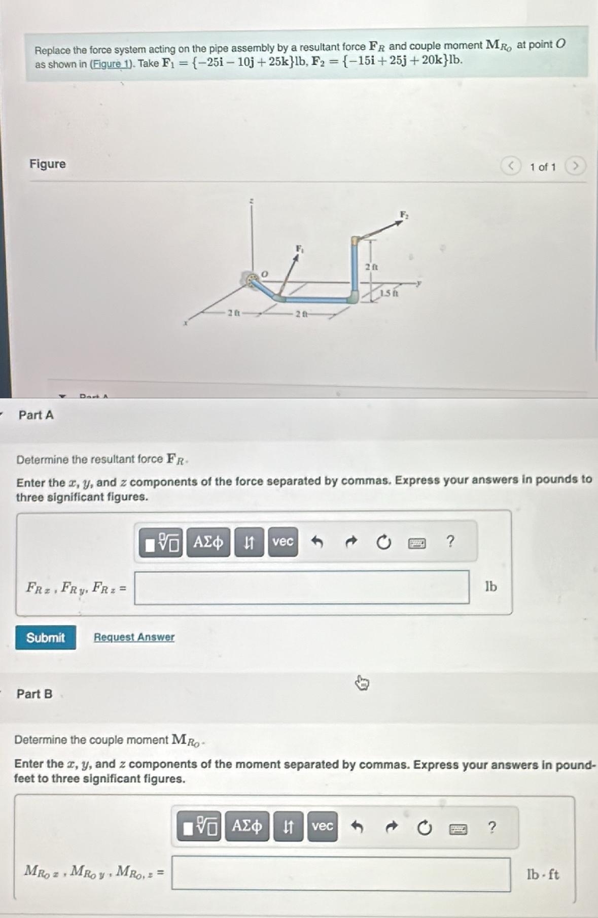 Solved Replace the force system acting on the pipe assembly | Chegg.com