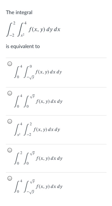 Solved The integral f(x, y) dy dx is equivalent to ° 60* | Chegg.com