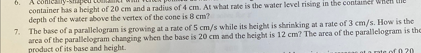 Solved container has a height of 20cm ﻿and a radius of 4cm. | Chegg.com