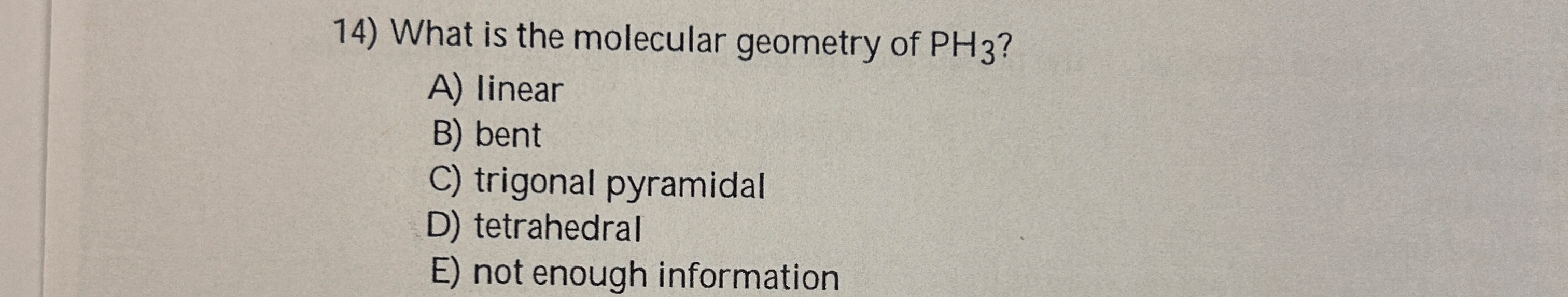 Solved What is the molecular geometry of PH3 ?A) ﻿linearB) | Chegg.com