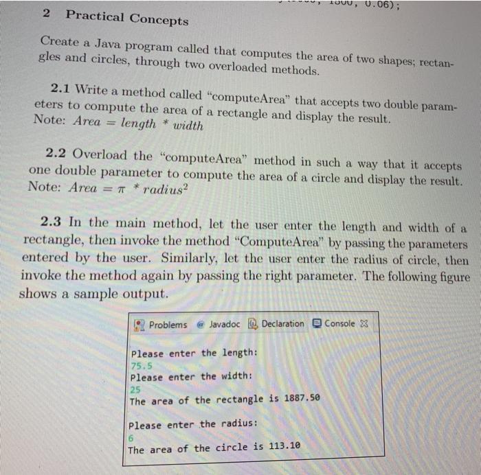 Solved EOVU 06); 2 Practical Concepts Create a Java program | Chegg.com