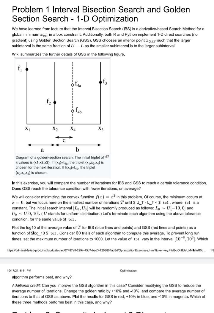 Problem 1 Interval Bisection Search and Golden | Chegg.com