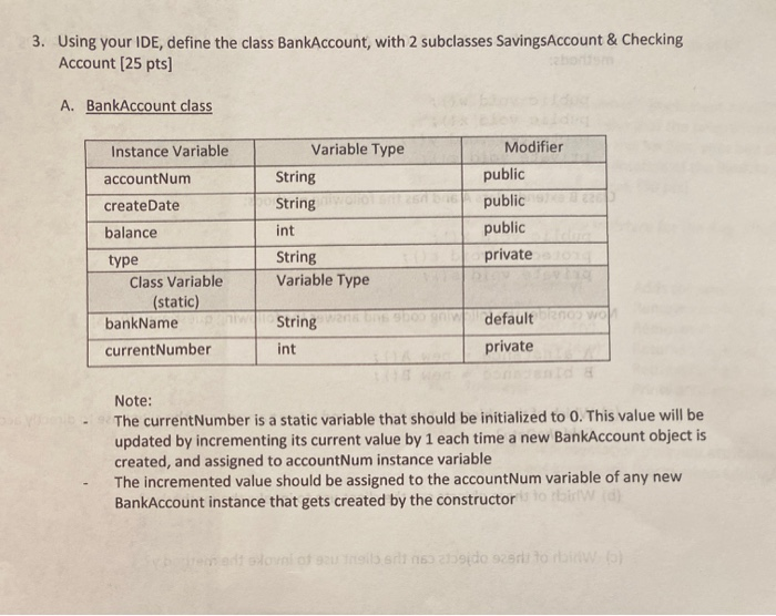 Solved 3. Using your IDE, define the class BankAccount, with | Chegg.com