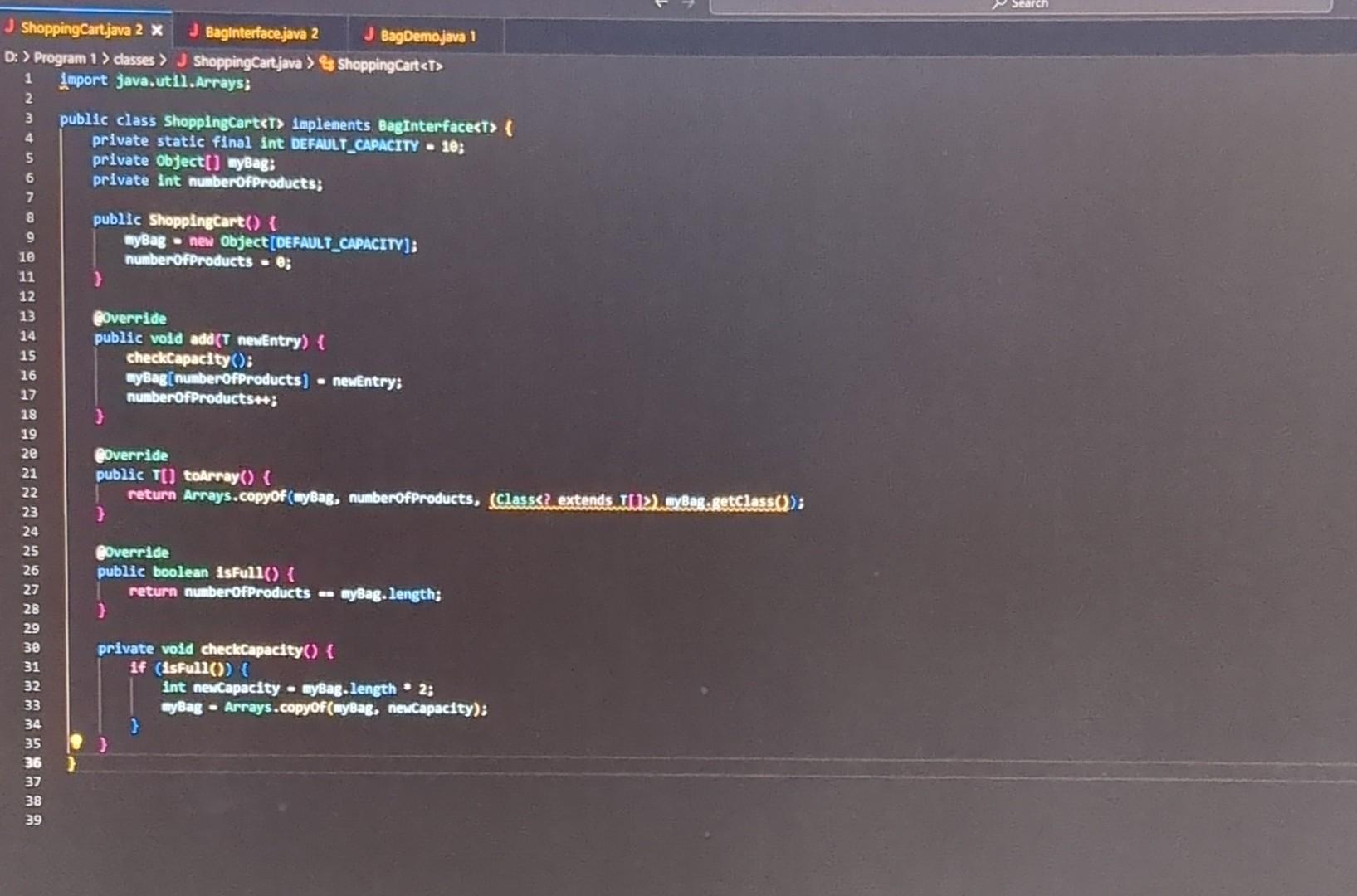 Solved Shopping Cartjava 2 J Baginterfacejava 2 X J | Chegg.com