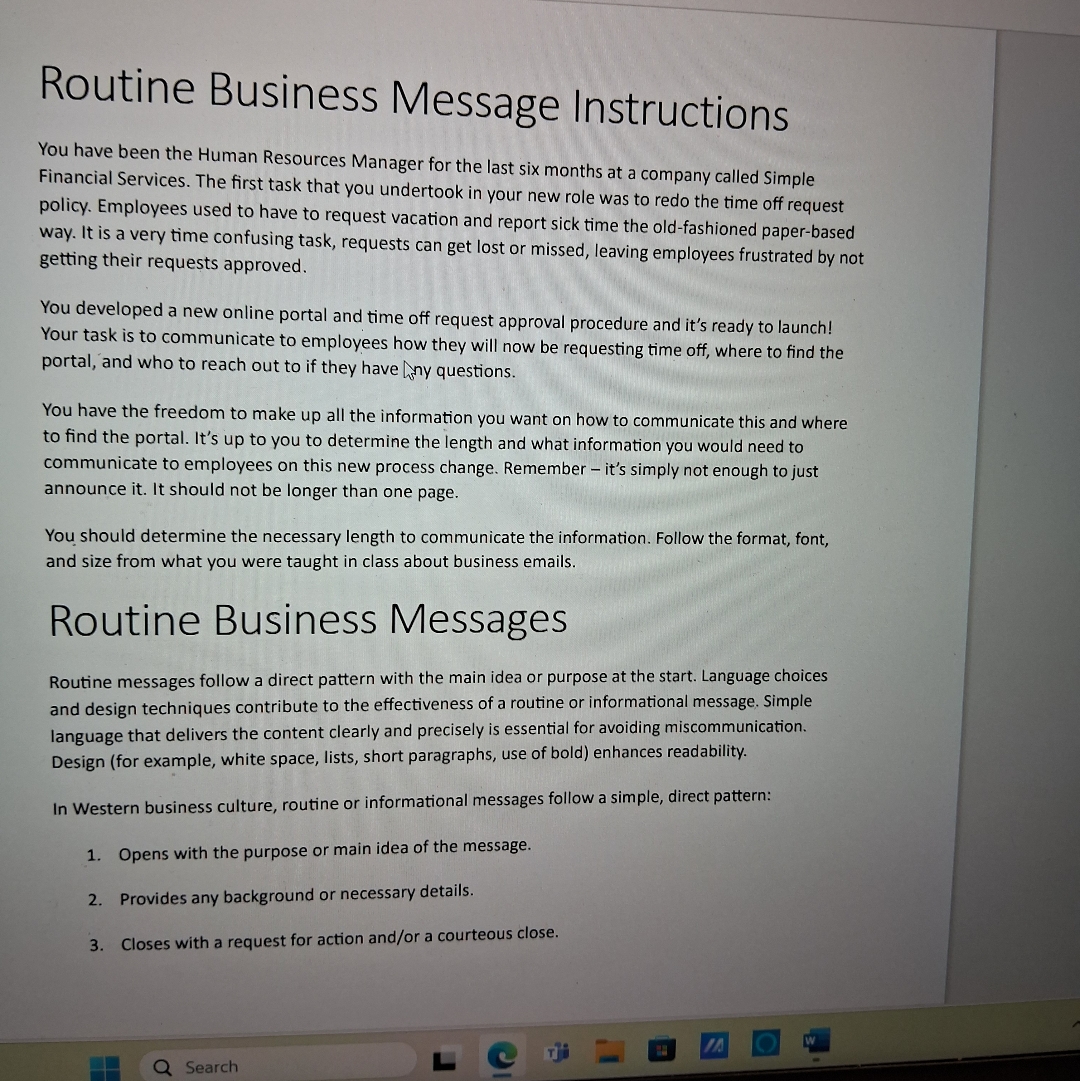Solved Routine Business Message InstructionsYou have been | Chegg.com
