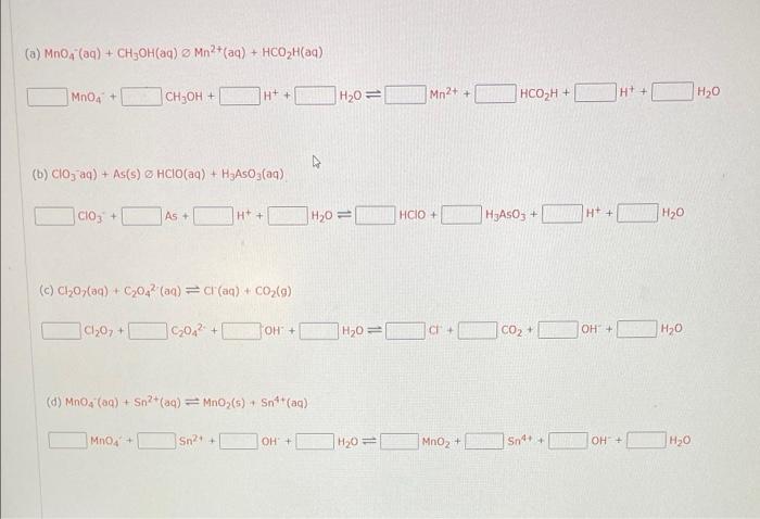 Solved (3) MnO4 (aq) + CH3OH(aq) 3 Mn2+(aq) + HCOH(aq) MnO4 | Chegg.com