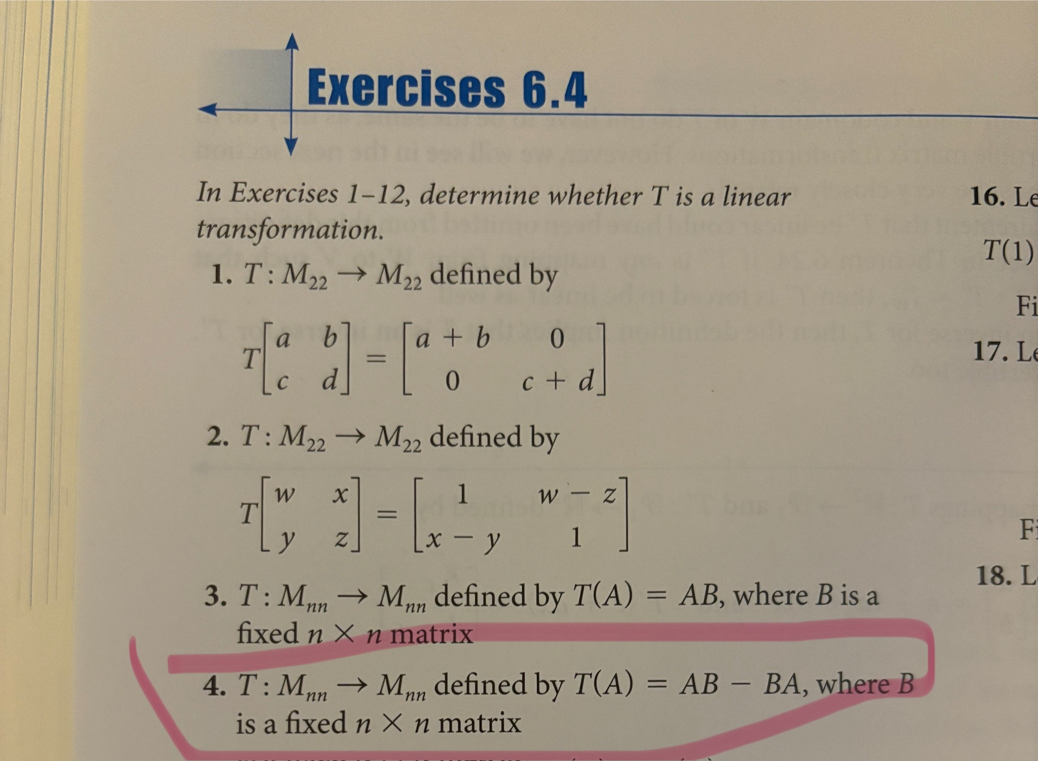 Solved In Exercise 4: determine whether T ﻿is a linear | Chegg.com