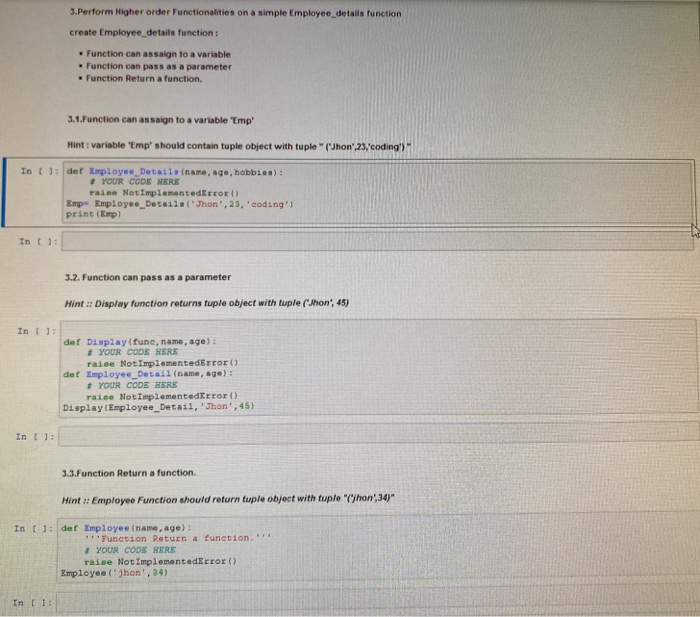 Solved 3.Perform Higher order Functionalities on a simple | Chegg.com
