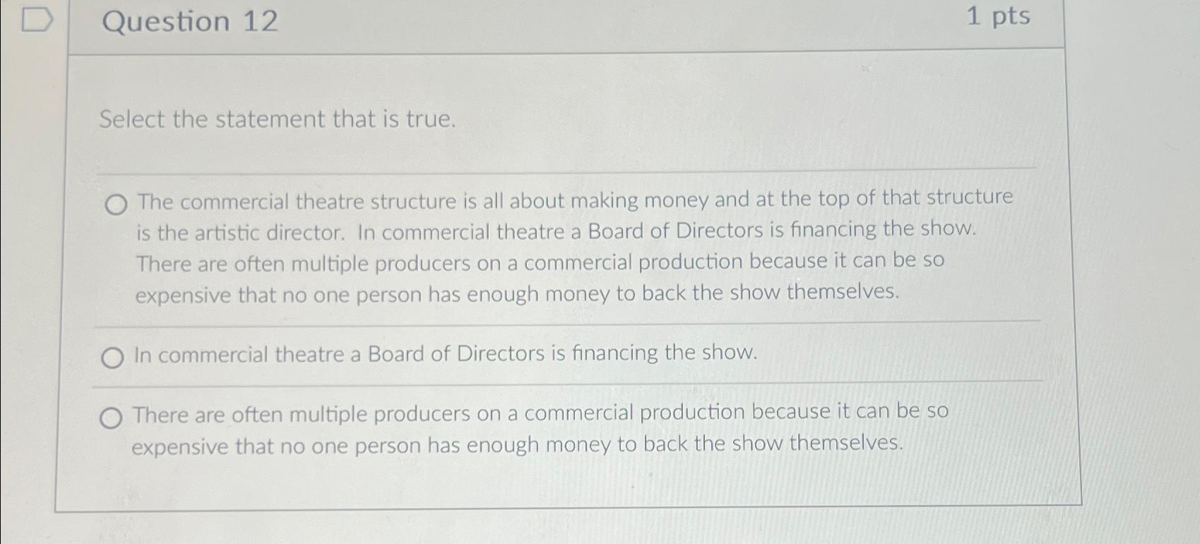 Solved Question 121 ﻿ptsSelect the statement that is | Chegg.com