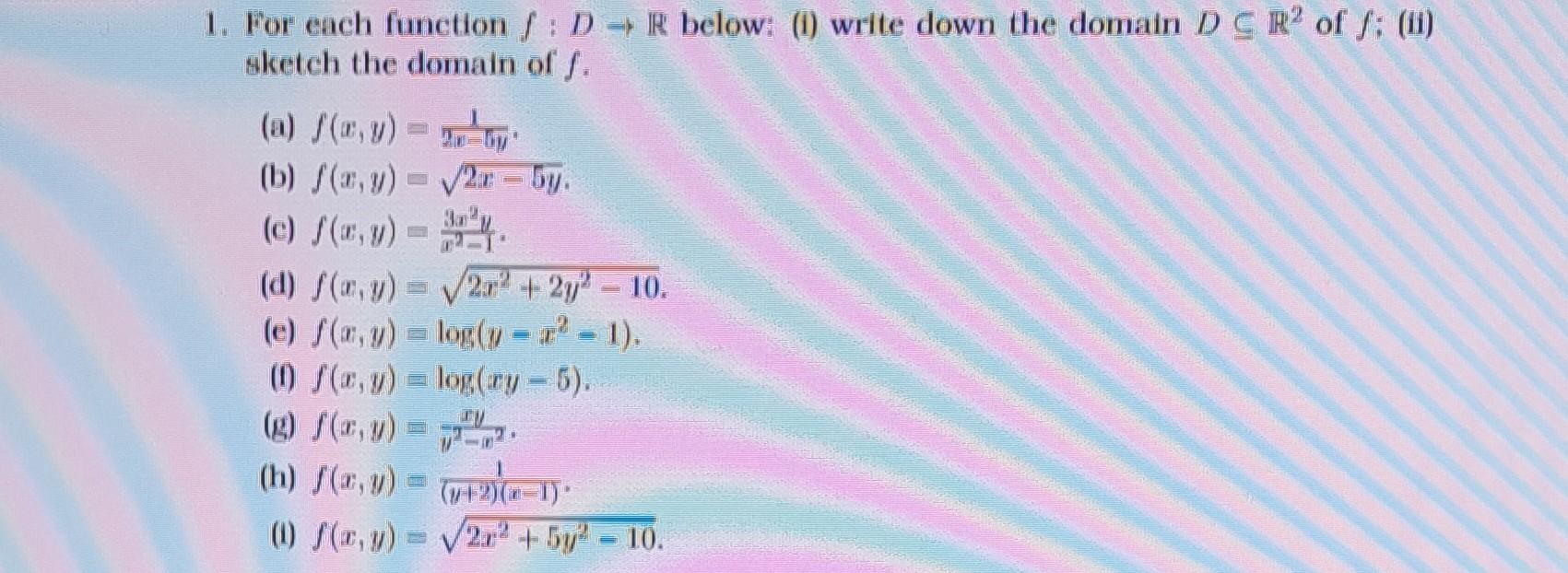 Solved 1. For each function f:D⇒R below: (i) write down the | Chegg.com