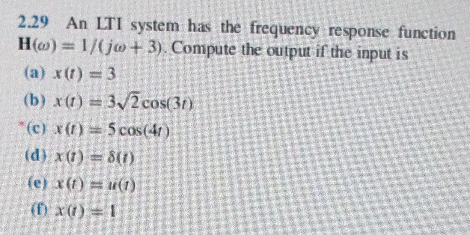 Solved 2.29 An LTI system has the frequency response | Chegg.com