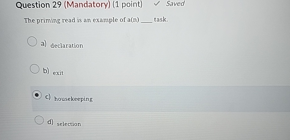 Solved Question 29 (Mandatory) (1 ﻿point) ﻿SavedThe priming | Chegg.com