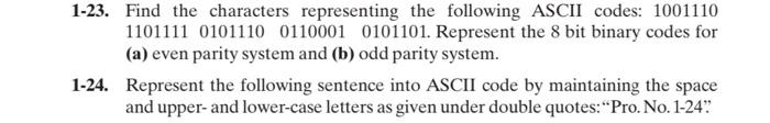 Solved 1-23. Find the characters representing the following | Chegg.com
