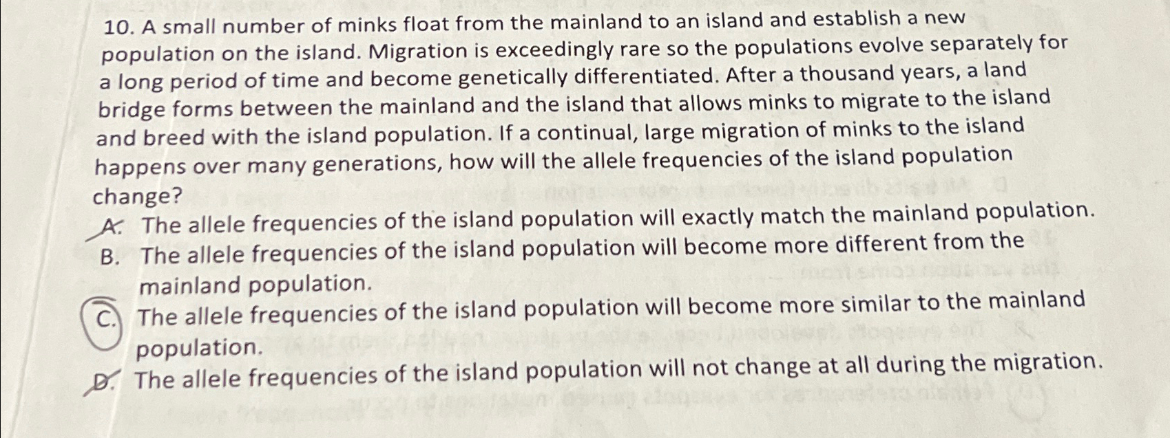 Solved A small number of minks float from the mainland to an | Chegg.com